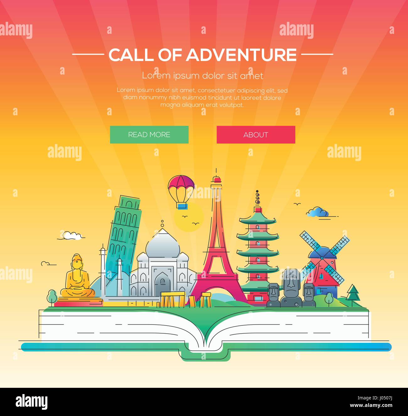 Call of adventure - vector line travel illustration Stock Vector Image ...