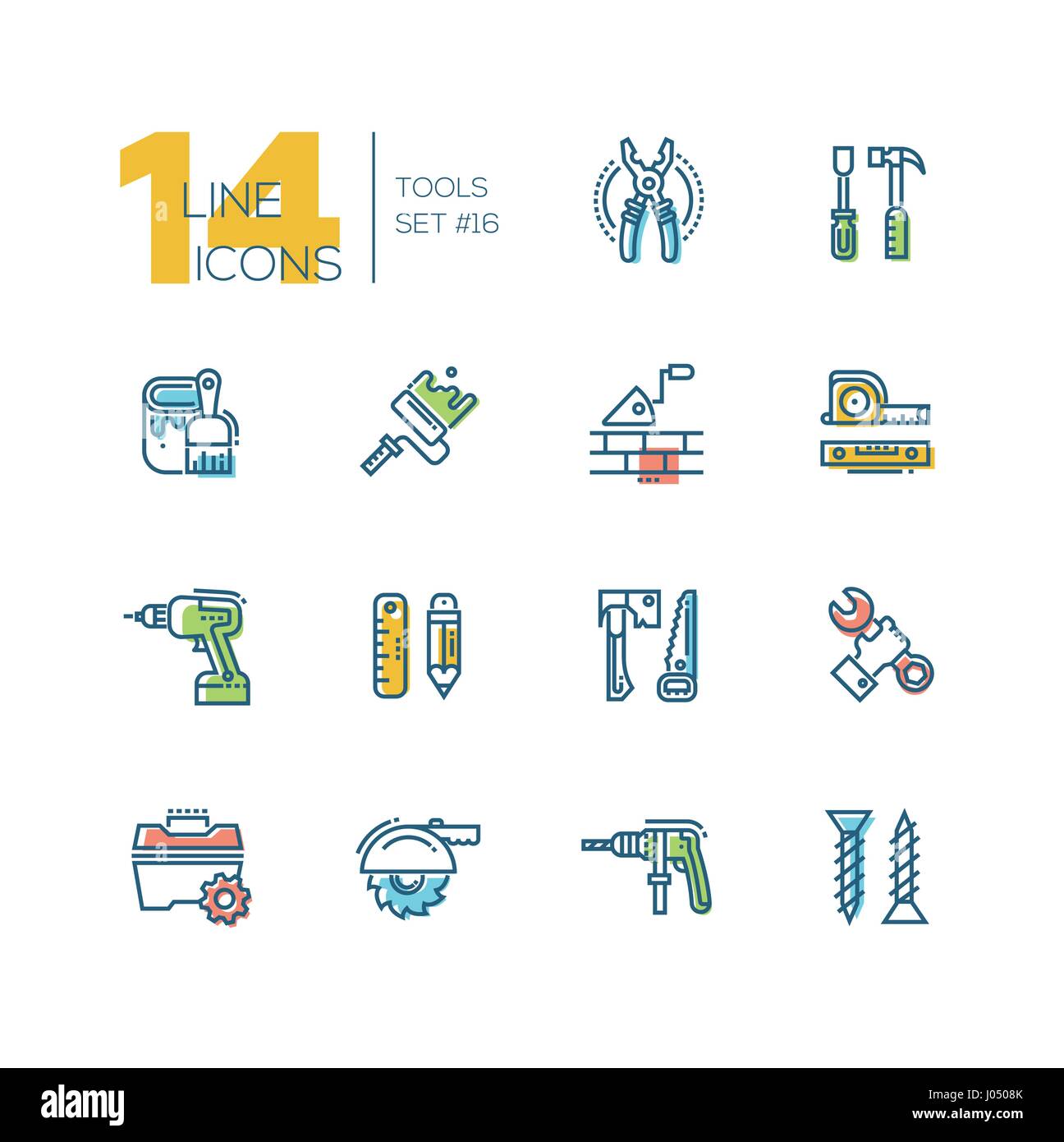 Tools - colored modern single line icons set Stock Vector Image & Art ...