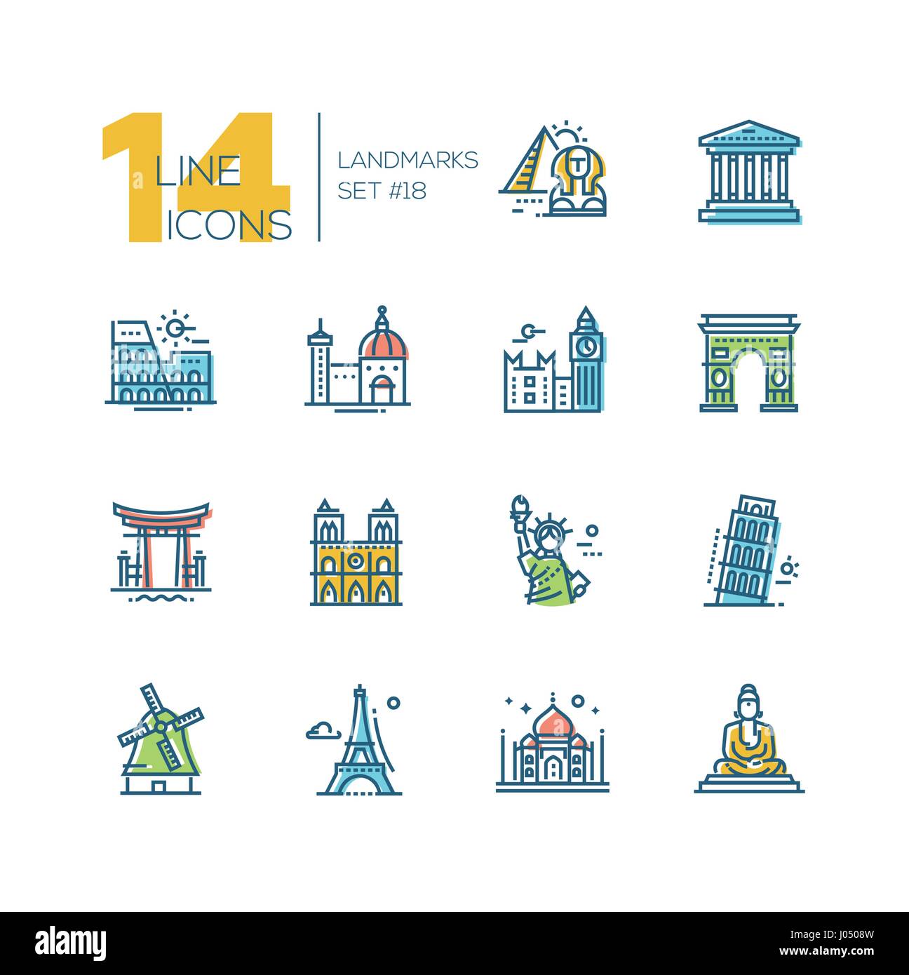 Landmarks - colored modern single line icons set Stock Vector Image ...