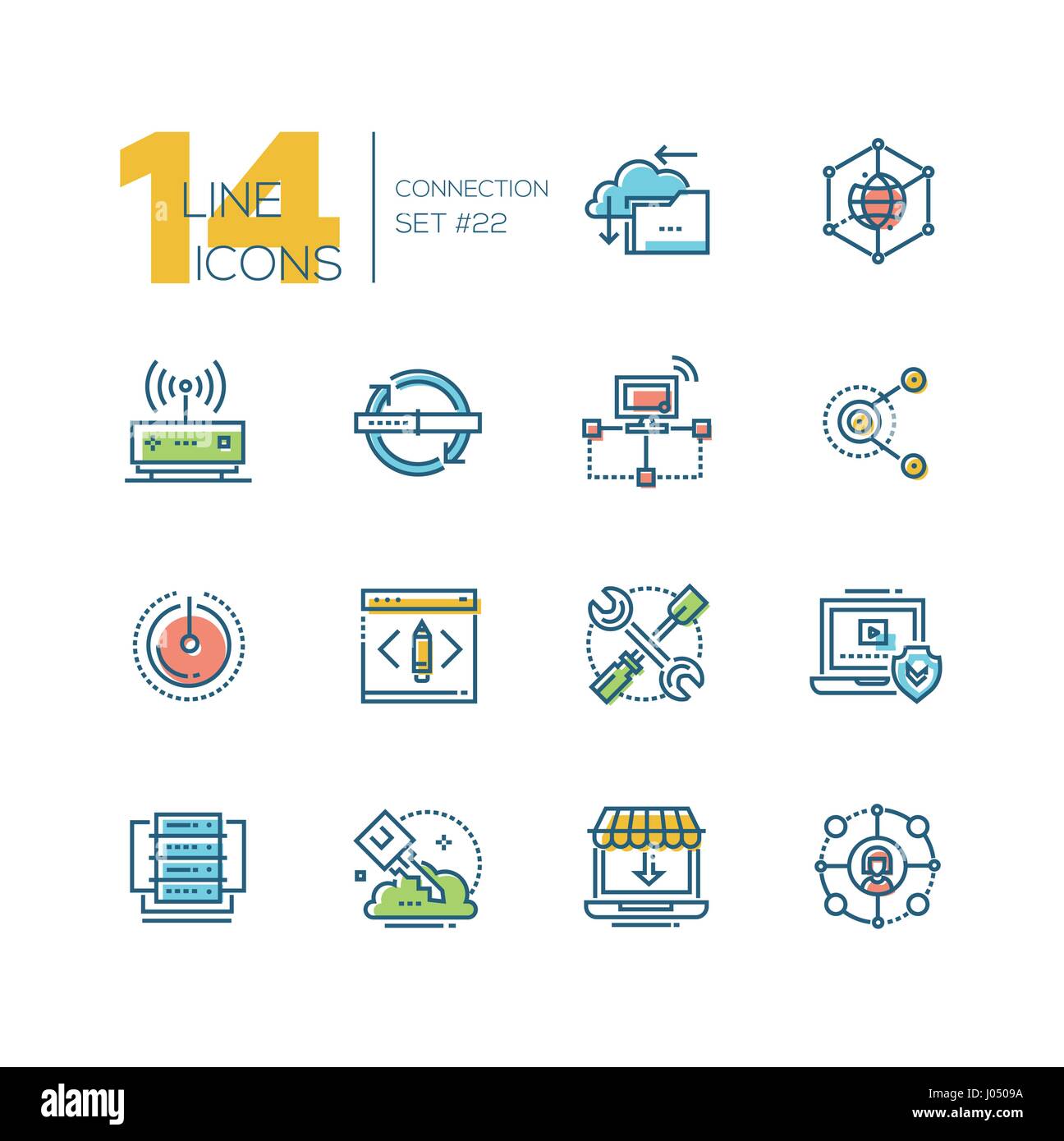 Connection - colored modern single line icons set Stock Vector Image ...