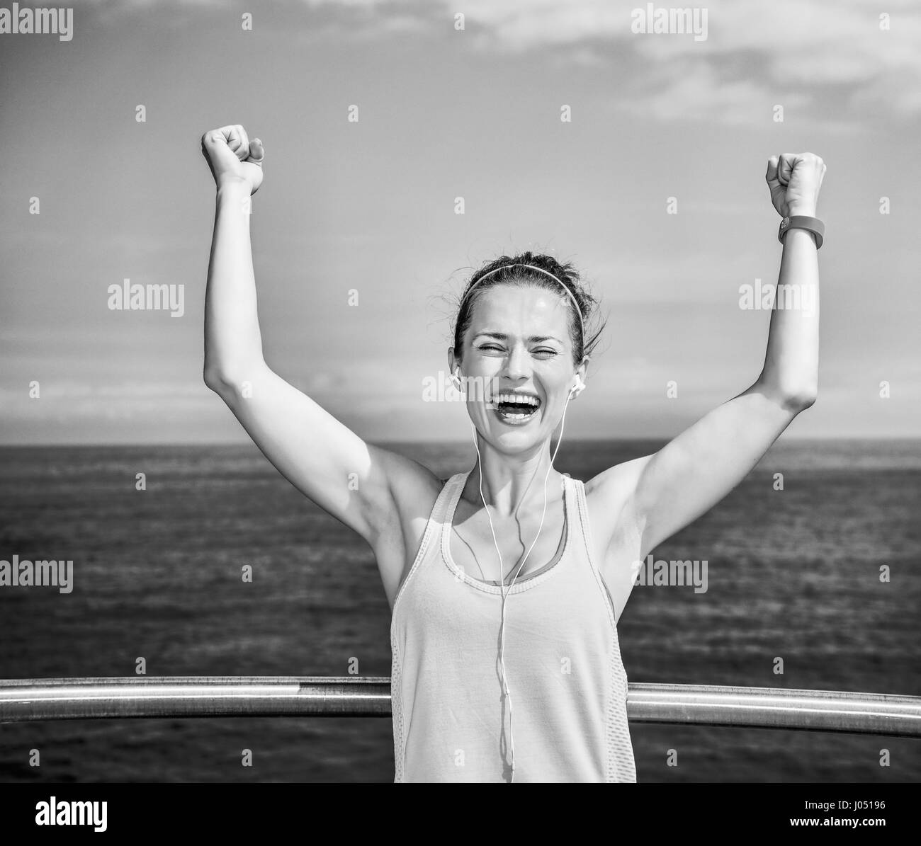 Athlete rejoicing Black and White Stock Photos & Images - Alamy