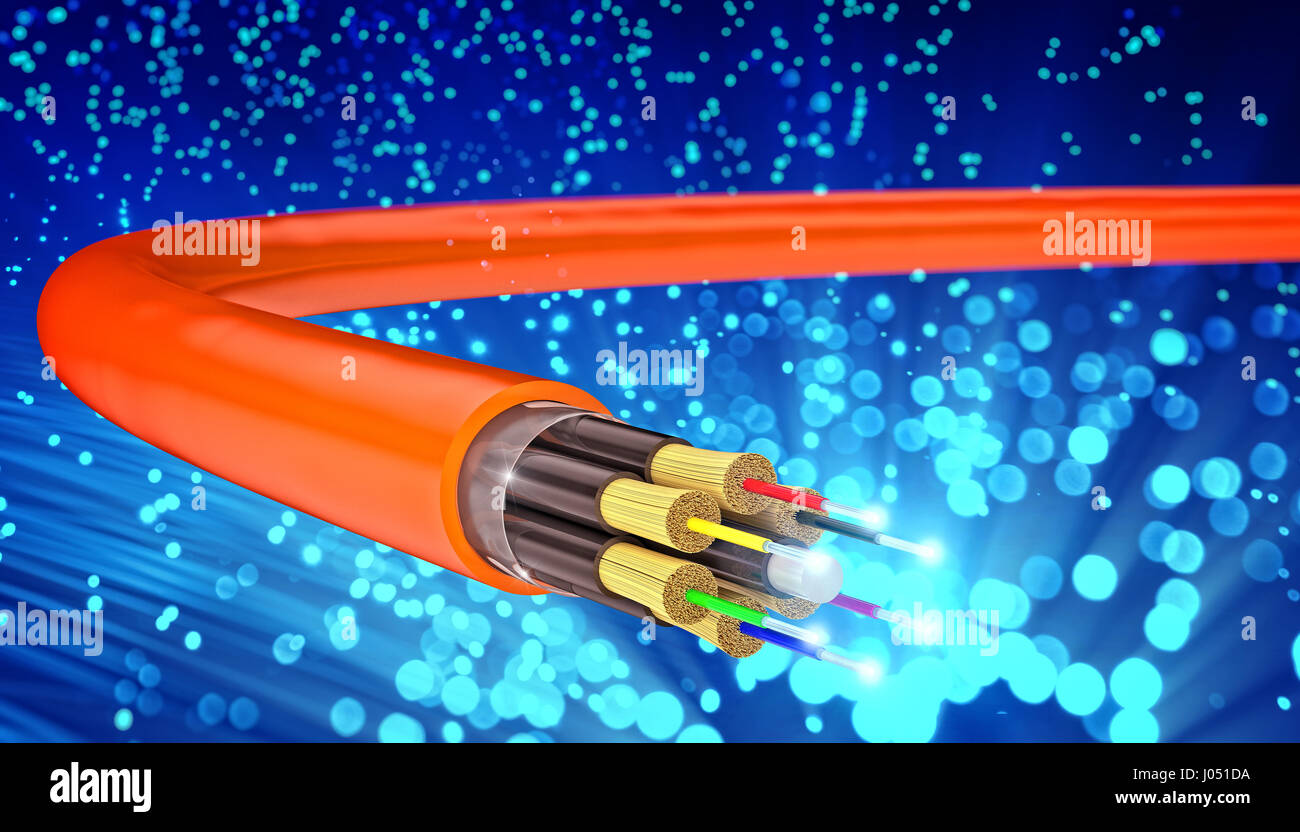 optical fiber concept 3d rendering image and abstract blue background ...