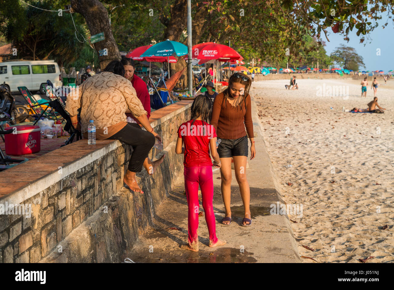 Local people on the beach of the village Keb, Cambodia, Asia Stock ...