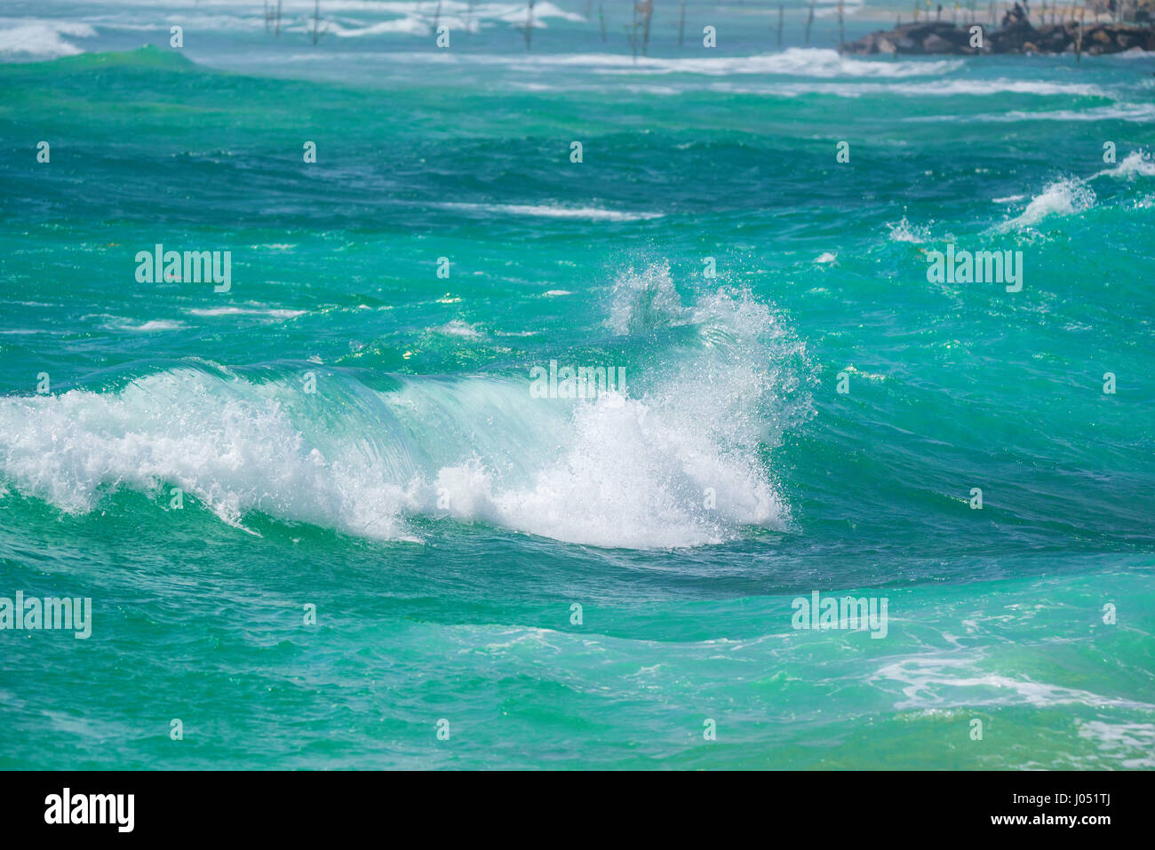 Powerful waves on the coast of the ocean during monsoon storm Stock ...