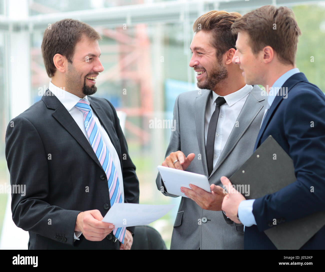 Successful team of coworkers making great meeting discussion in Stock ...