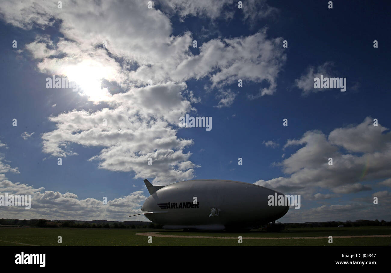 The Airlander 10, part plane, part airship, tied to a mooring mast at ...
