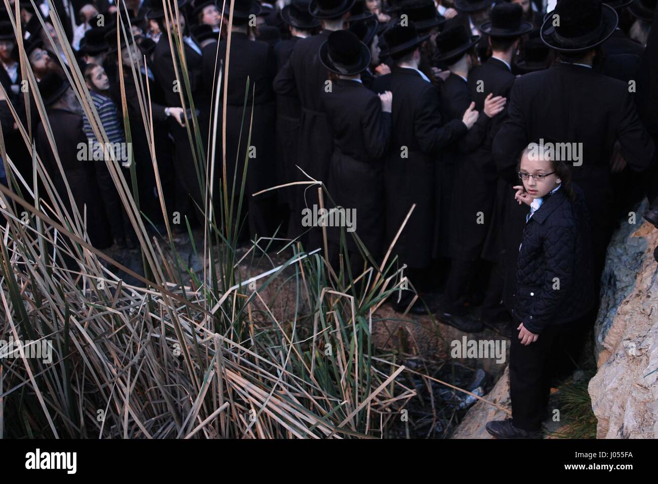 Jerusalem, Israel. 9th Apr, 2017. Ultra-Orthodox Jews stand near a ...