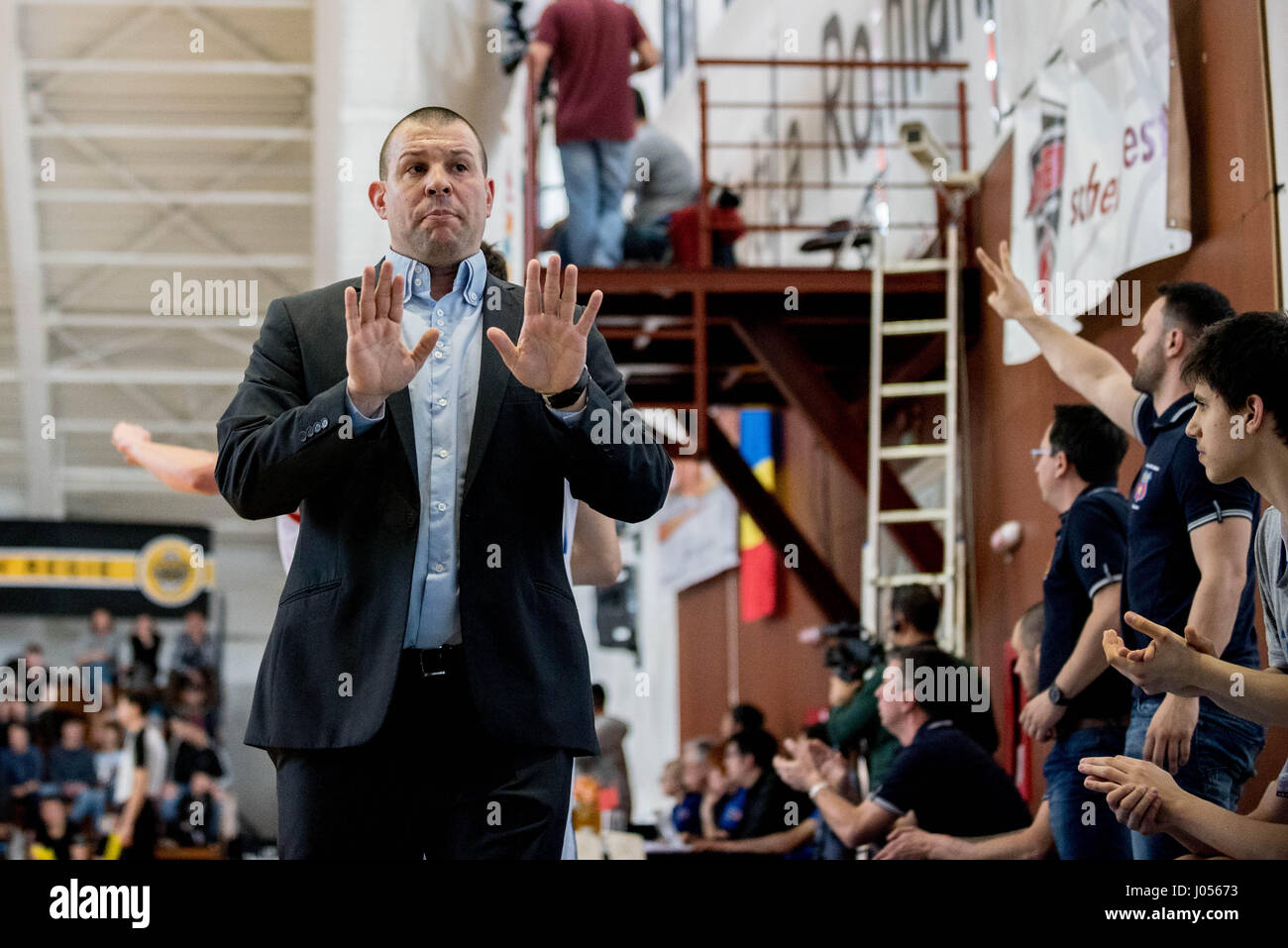 April 9, 2017:Marko Filipovic the head coach of Steaua CSM EximBank ...
