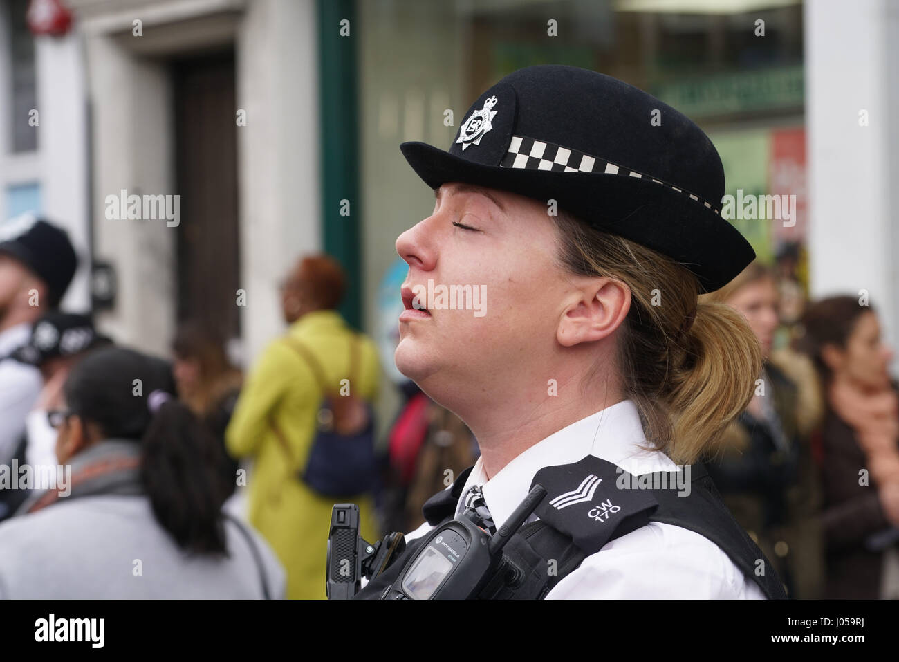 London, England, UK. 10th Apr, 2017. A police weeping during Stand for ...