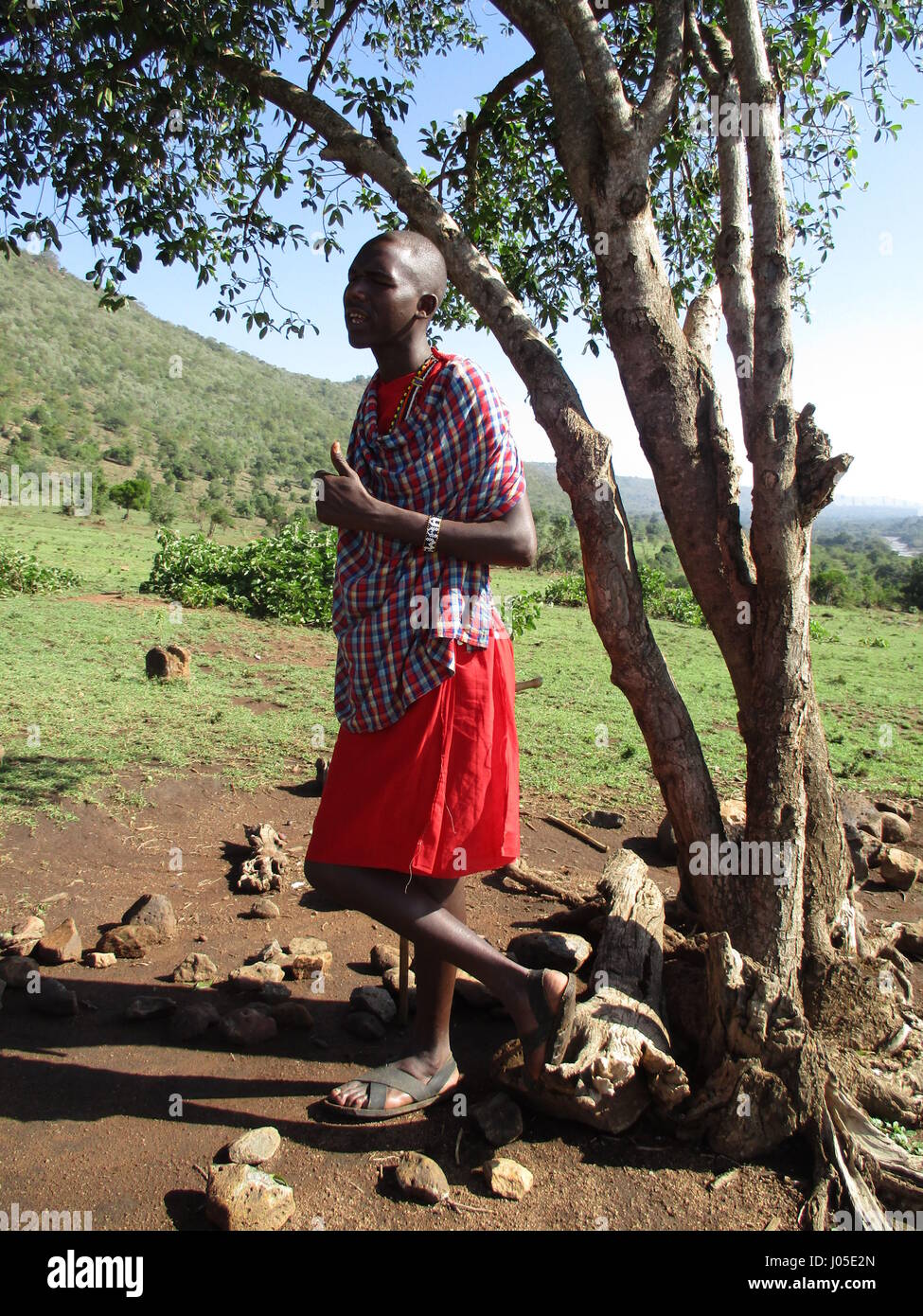 A man in traditional clothes of the Massai tribe, photographed at the ...