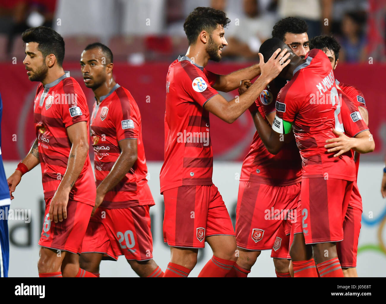 Doha, Qatar. 10th Apr, 2017. Players of Qatar's Lekhwiya celebrate ...