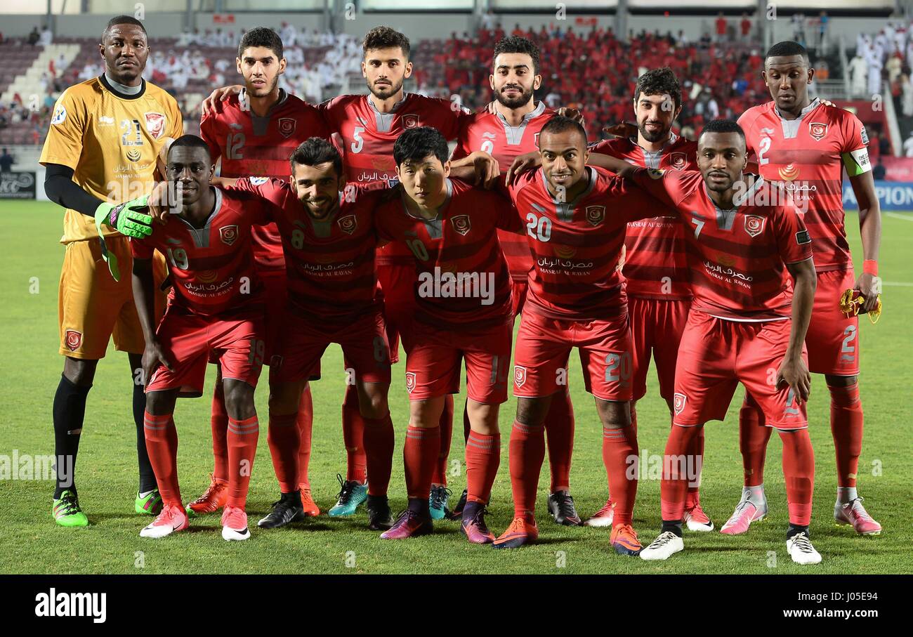 Doha, Qatar. 10th Apr, 2017. Players of Qatar's Lekhwiya pose for photo ...
