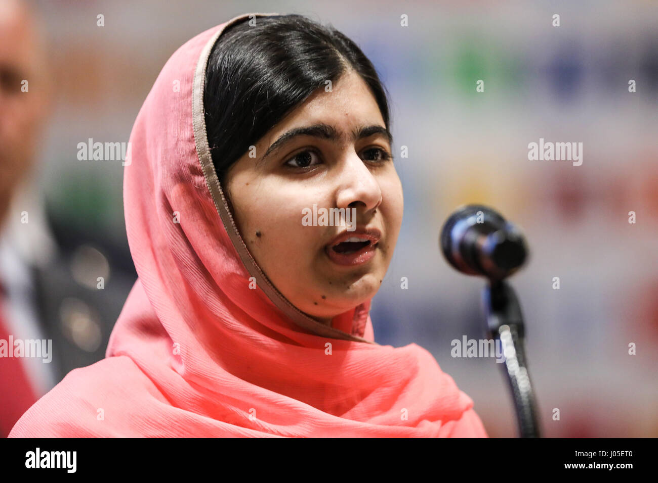 New York, United States. 10th Apr, 2017. Activist Malala Yousafzai ...