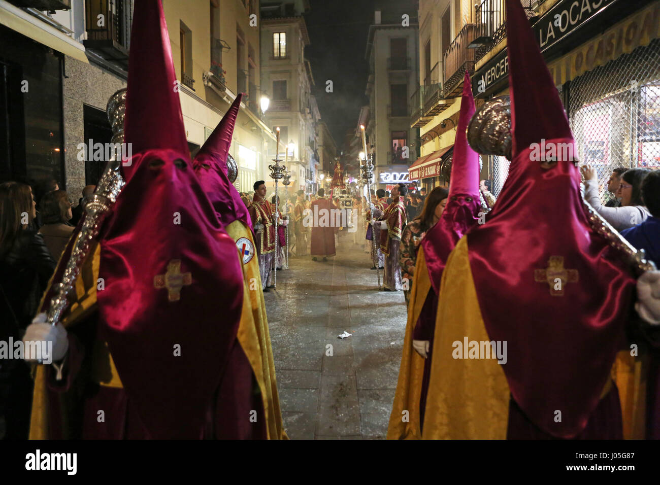 Granada, Spain, 10th of April, 2017. Holy week processions goes through ...