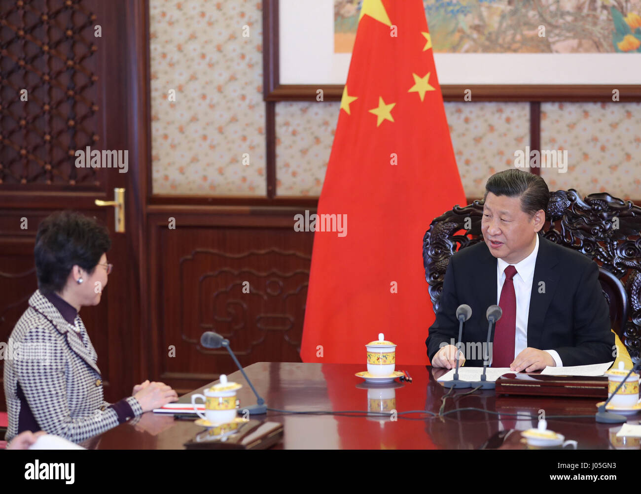 Beijing, China. 11th Apr, 2017. Chinese President Xi Jinping (R) meets ...
