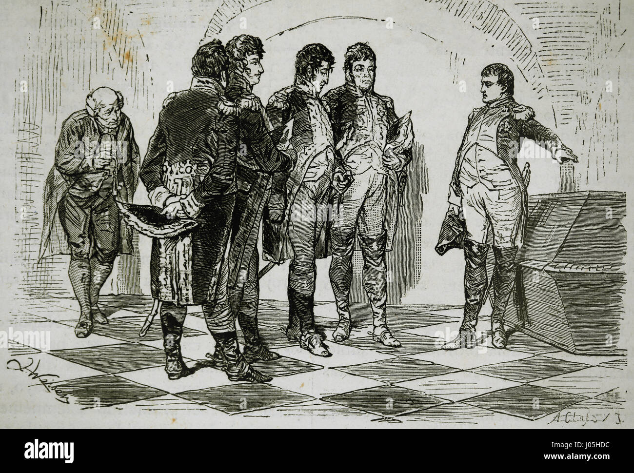 Napoleon at the Tomb of Frederick the Great. Crypt of Garrison Church, Postdam. Engraving, 1808 ...