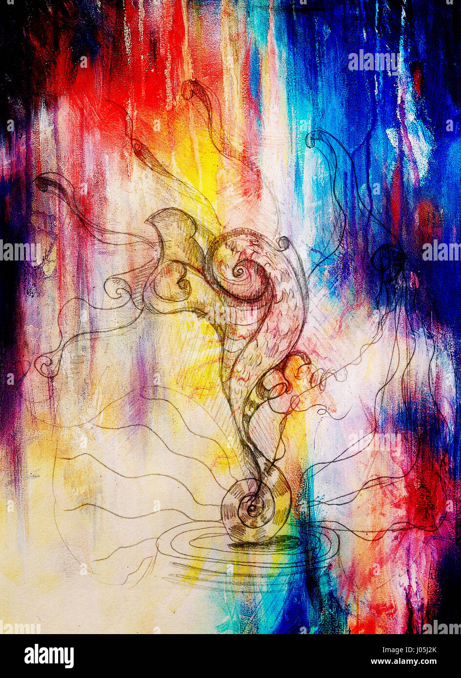 Ornamental Drawing. Original hand draw and computer collage. Color ...