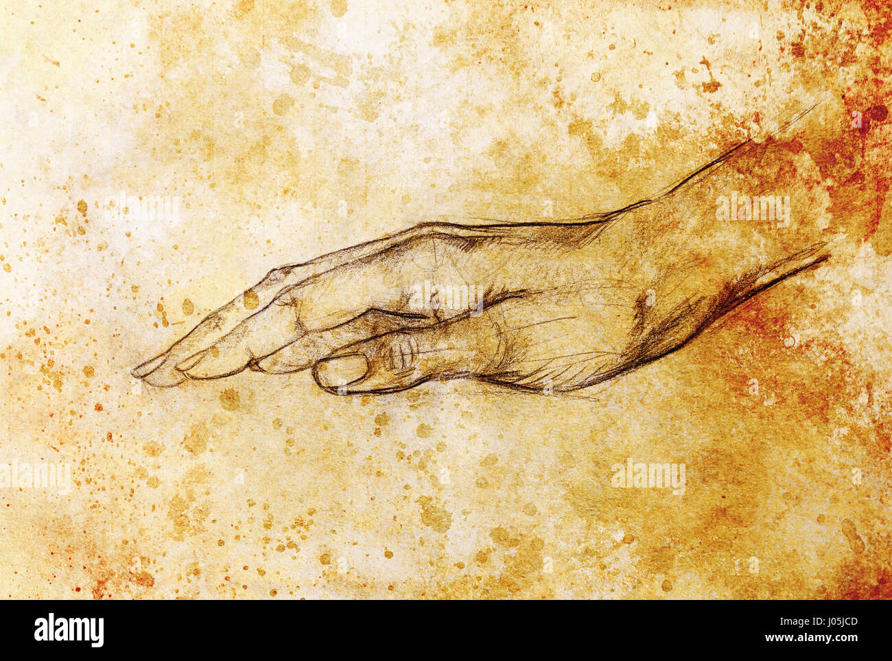 Drawing hand, pencil sketch on paper, sepia and vintage effect Stock ...