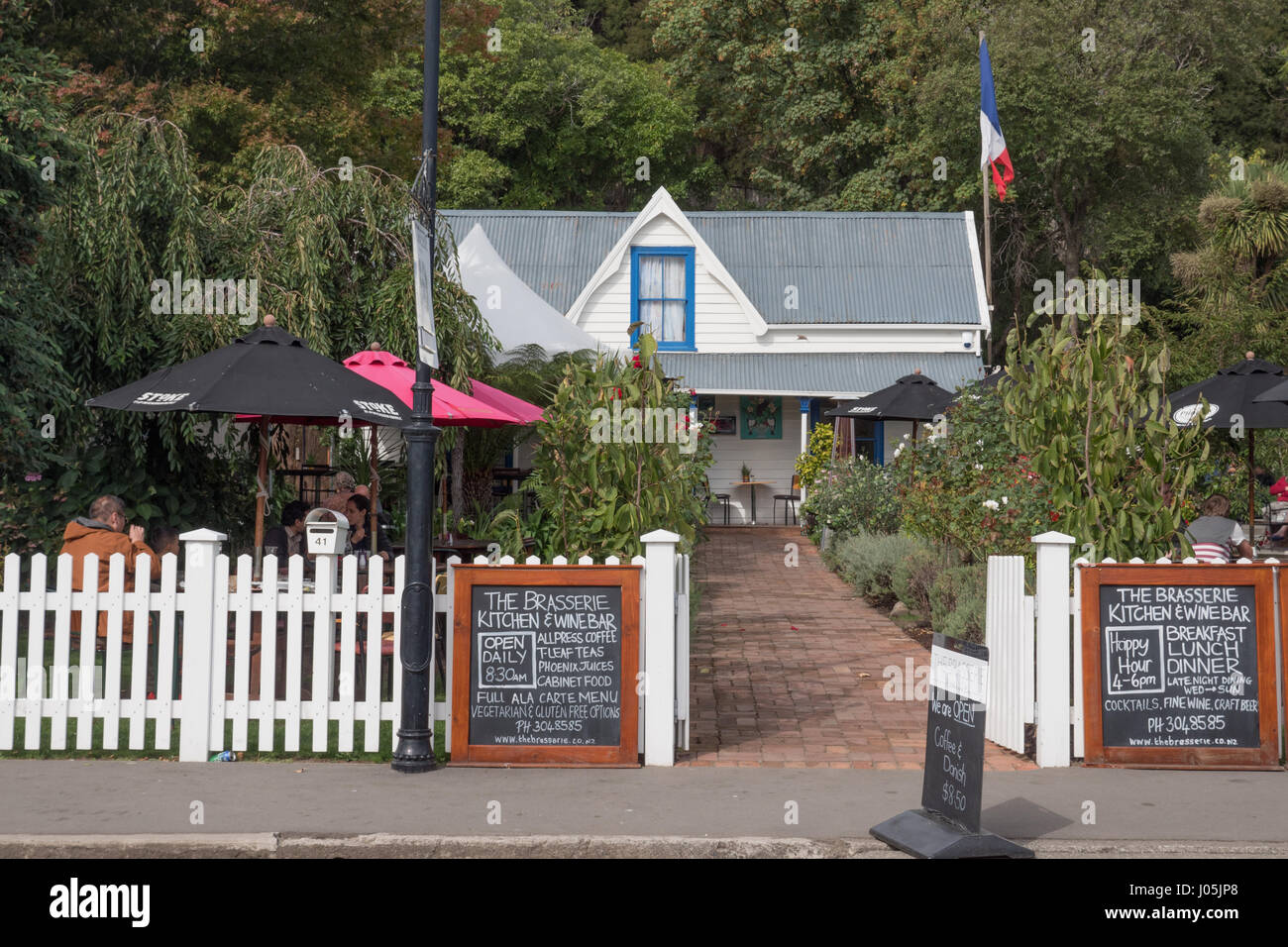 The Brasserie Restaurant, Akaroa, South Island, New Zealand Stock Photo ...