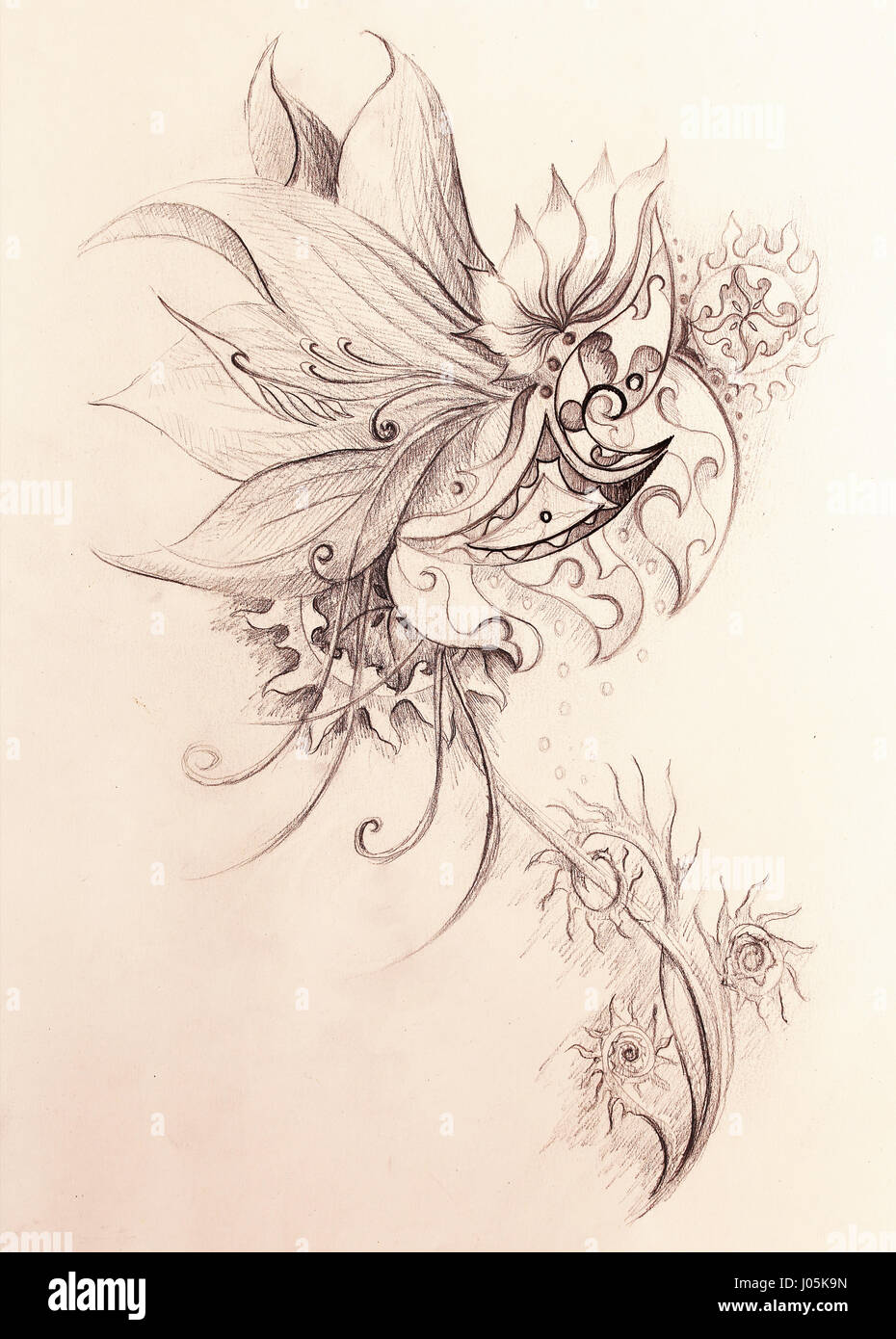 Ornamental Drawing. Original hand draw and computer collage Stock Photo ...