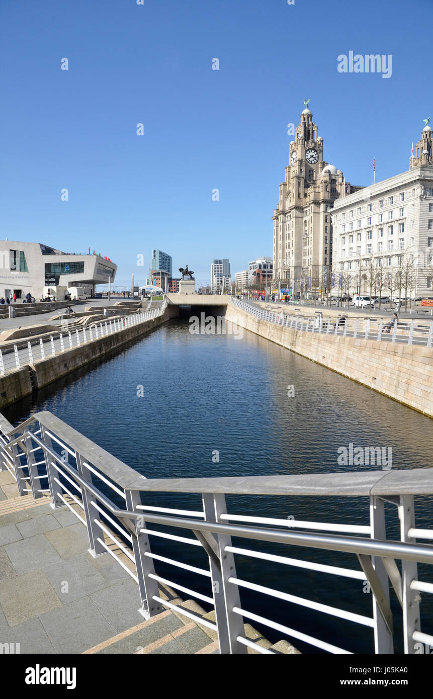The Pier Head area on the River Mersey in Liverpool with the Liver and ...