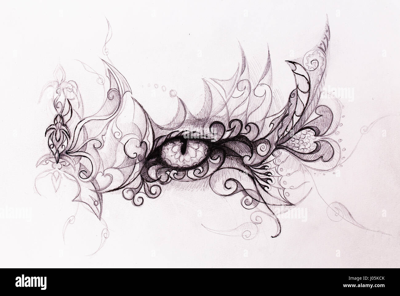 Mystic eye and beautiful ornamental. Drawing on old paper, original ...