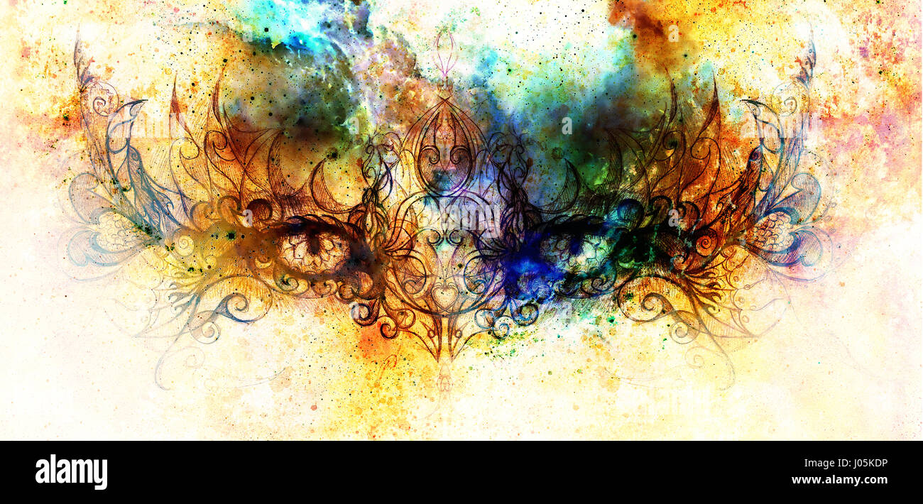 Mystic eye and beautiful ornamental in cosmic space.. original hand ...