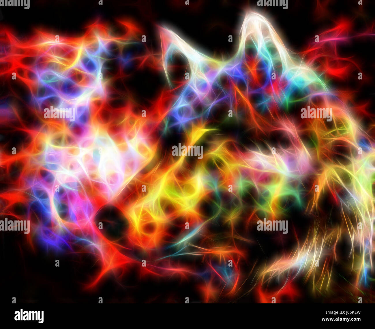Fire wolf. Fractal and fire effect. Computer collage Stock Photo - Alamy