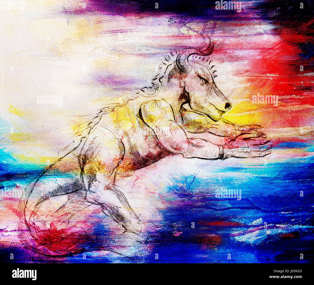 Drawing monster on old paper, original hand draw. Color effect Stock ...