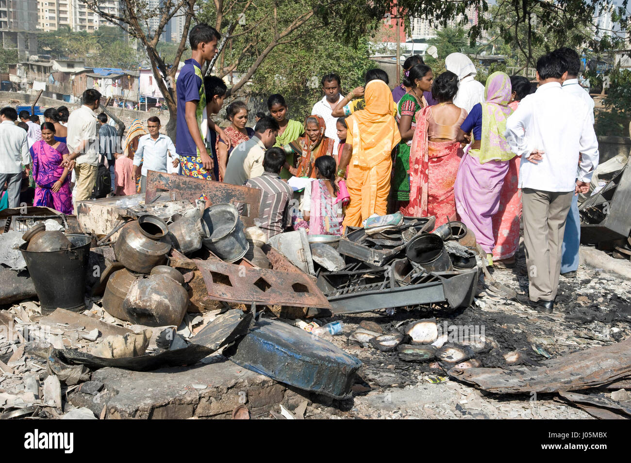 House burnt damaged in slum fire, damu nagar, kandivali, mumbai ...