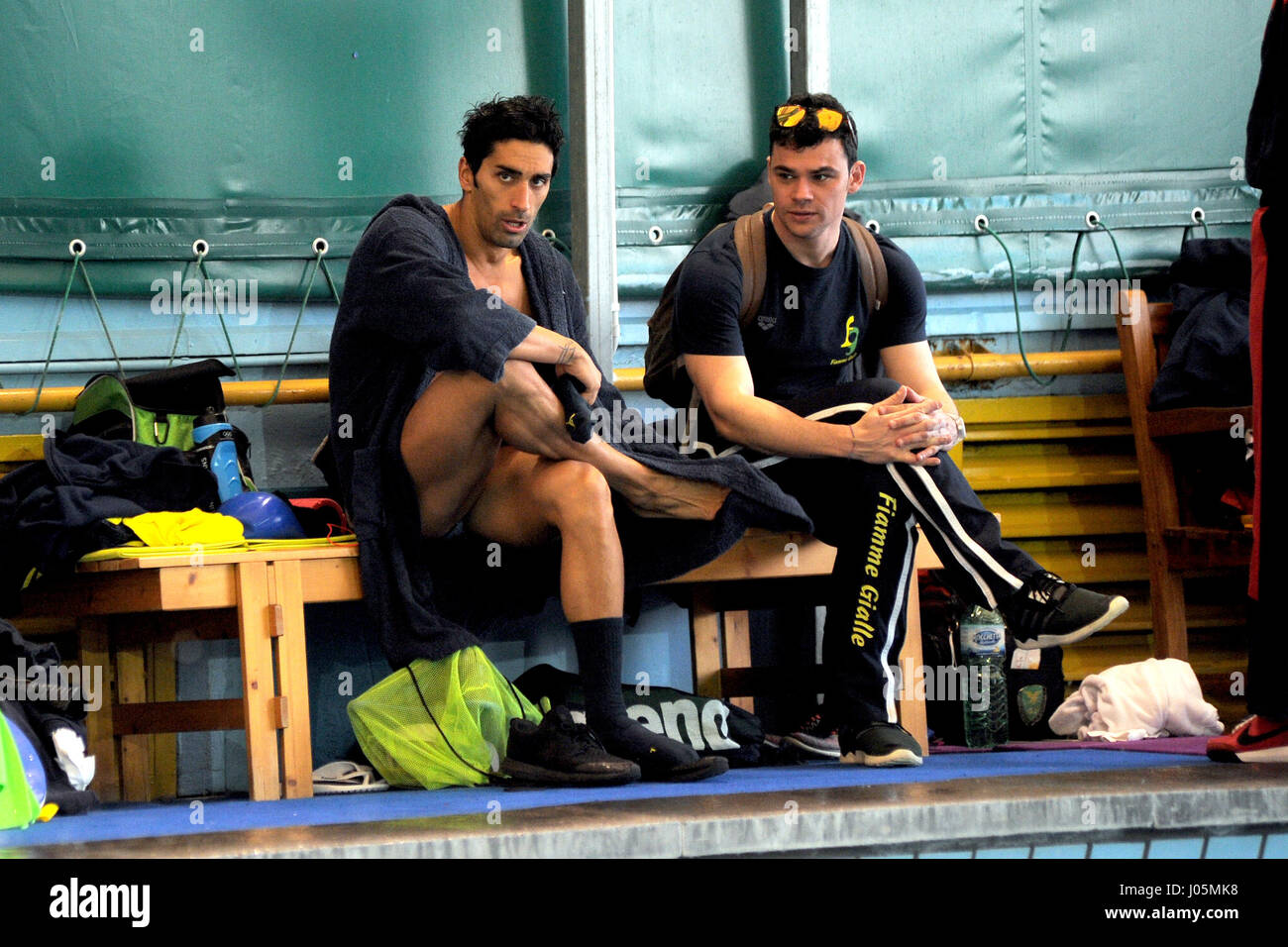 Italian swimmer Filippo Magnini changing costumes during a training ...