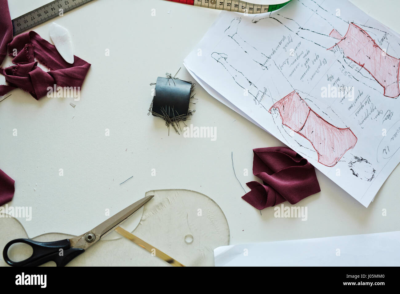 Various objects for tailoring on workplace of fashion-designer Stock ...