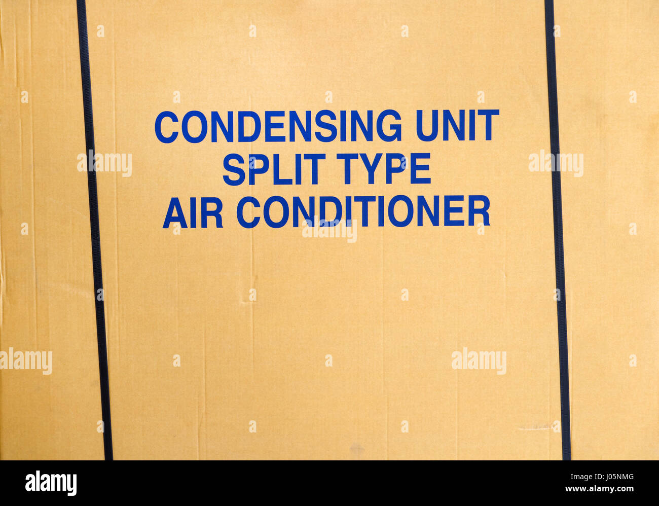 Cardboard for transport air conditioner. Paper box with text about type ...