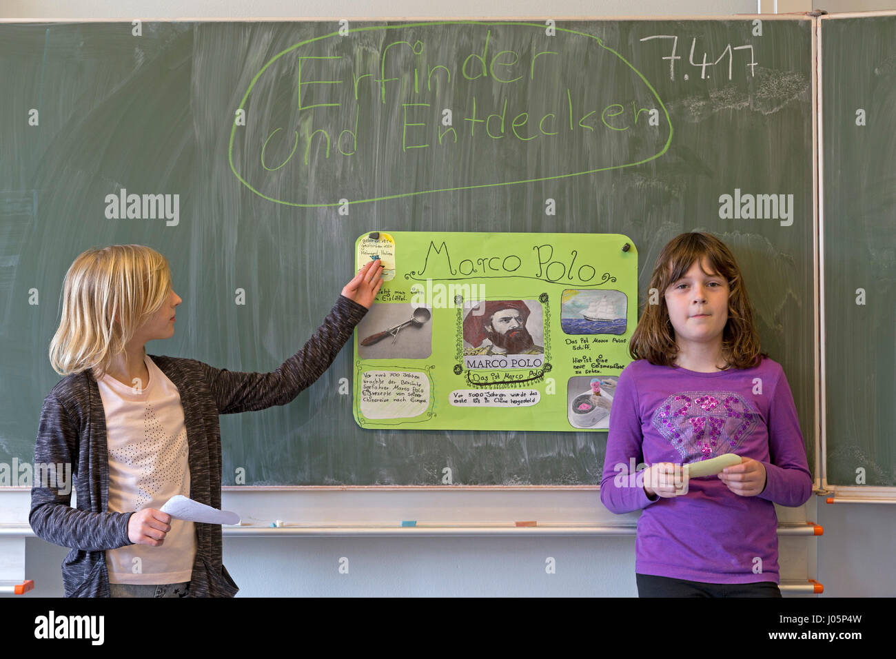 pupils at primary school doing a presentation, Lower Saxony, Germany ...