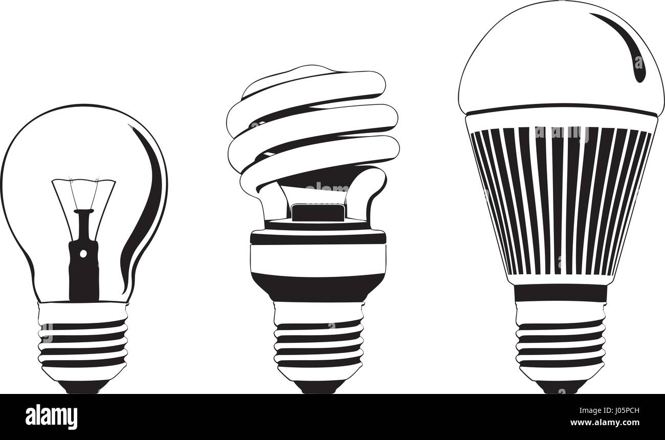 Light bulbs set. Progress of three generation light bulb. Isolated ...
