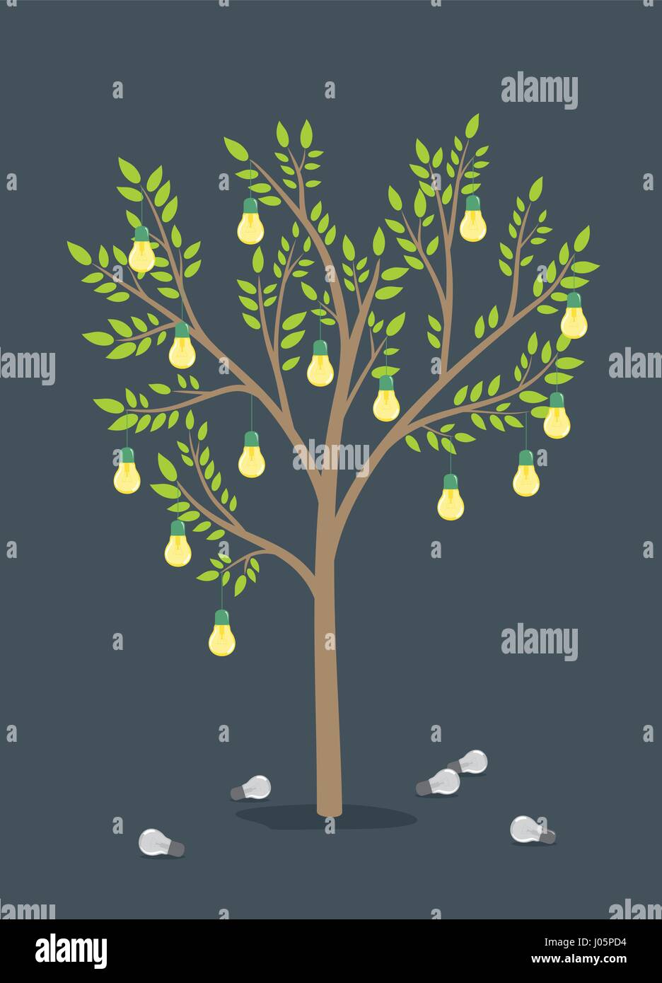 Lighting bulbs on tree. Save energy concept. Tree of ideas. Vector ...
