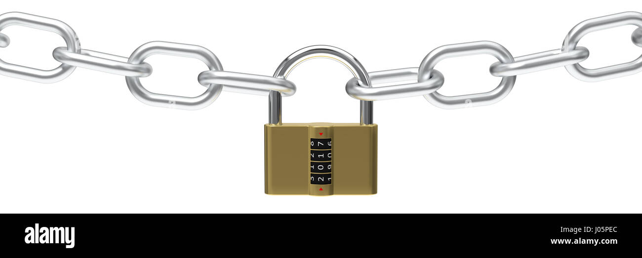 3d illustration of padlock with code on chain. isolated on white Stock ...