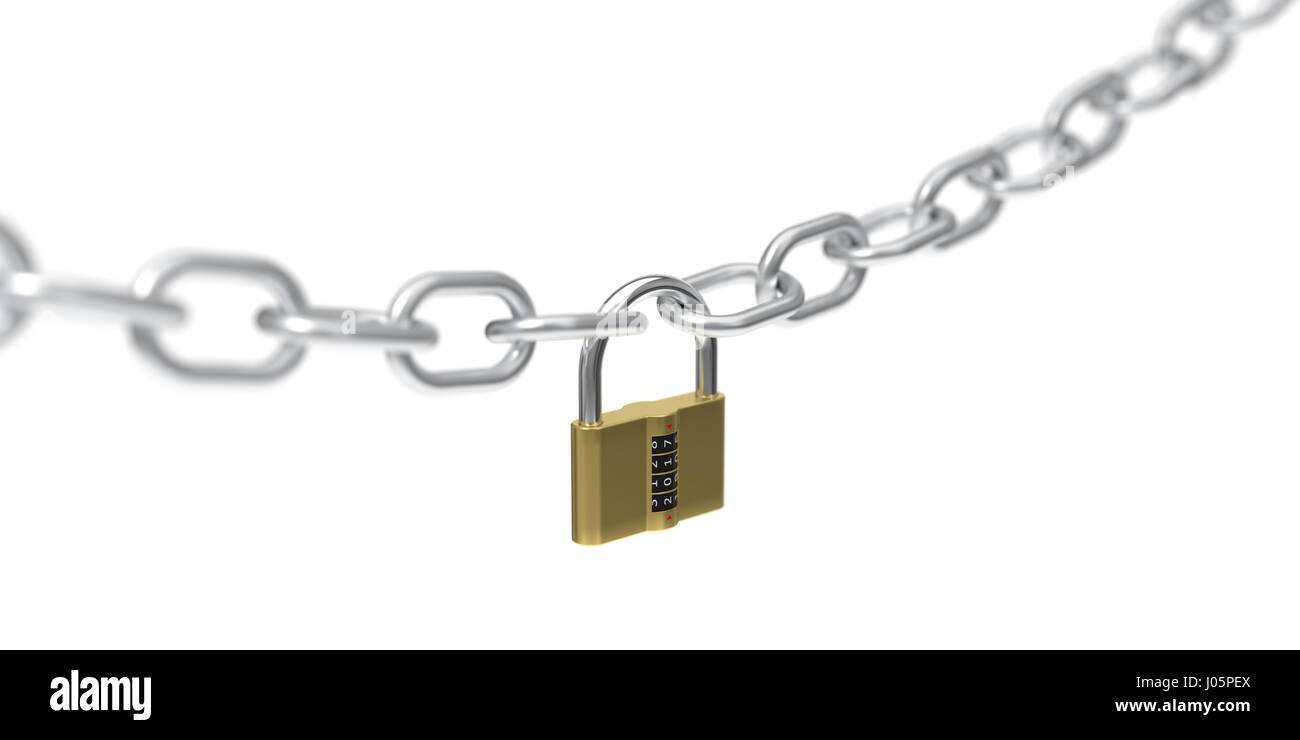 3d illustration of padlock with code on chain. isolated on white Stock ...