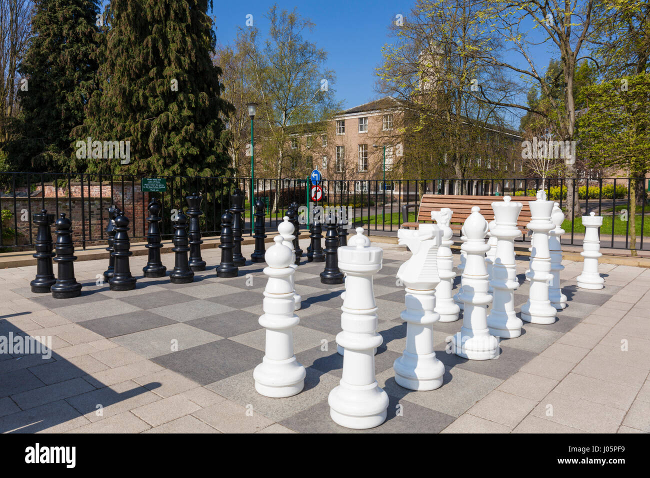 nottingham university Outdoors chess set chess board with pieces of ...