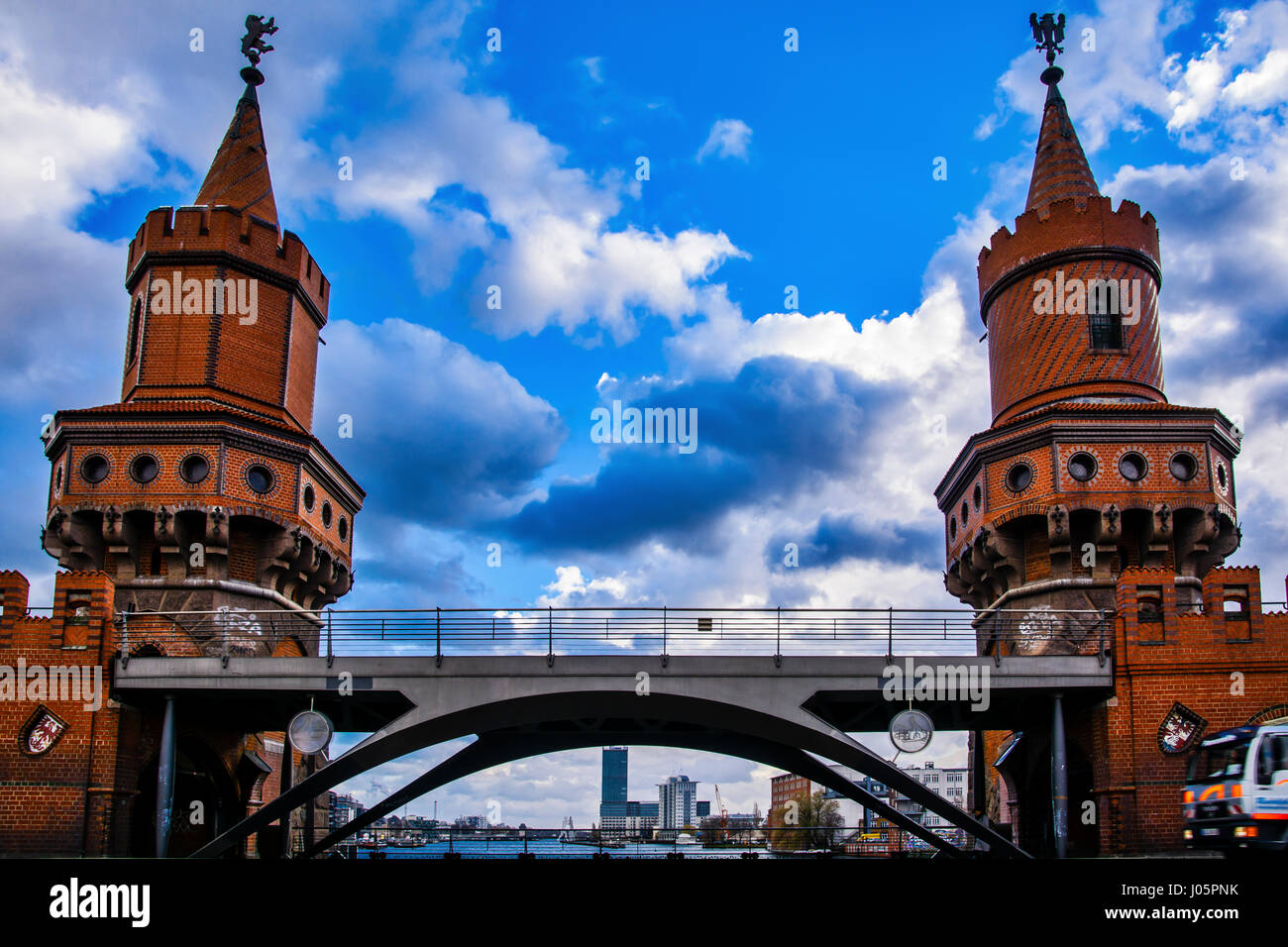 The notorious Oberbaumbrucke Bridge in former East Berlin Stock Photo ...