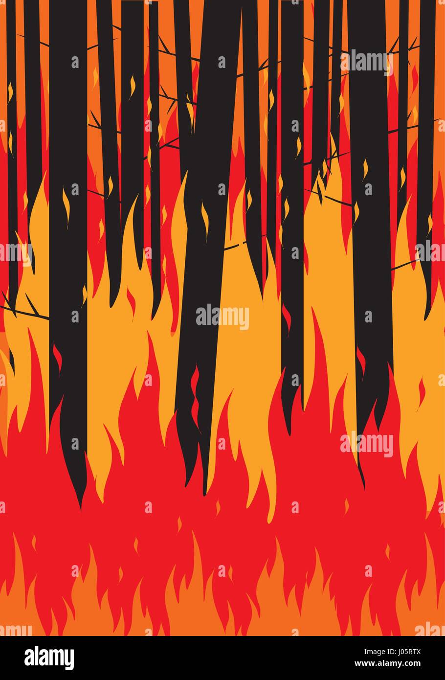 Forest fire scene. Save forests from fire concept. Flat vector ...