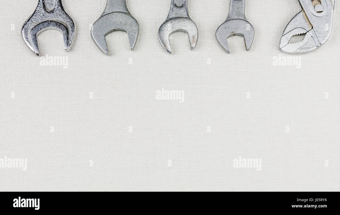 Group of wrenches heads. Wrenches in several different sizes on white ...