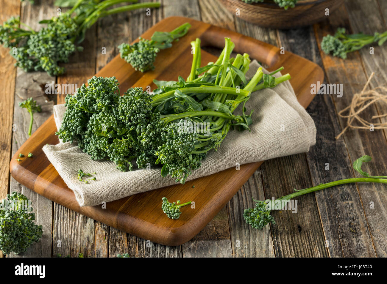 Raw Green Organic Broccolini REady to Cook With Stock Photo - Alamy