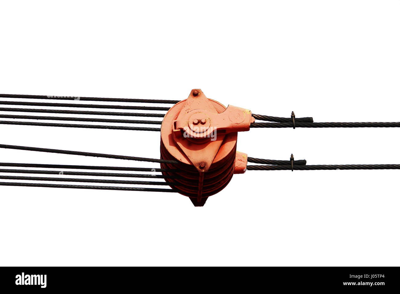 The device of a red loader on the railway. Block system on a white ...