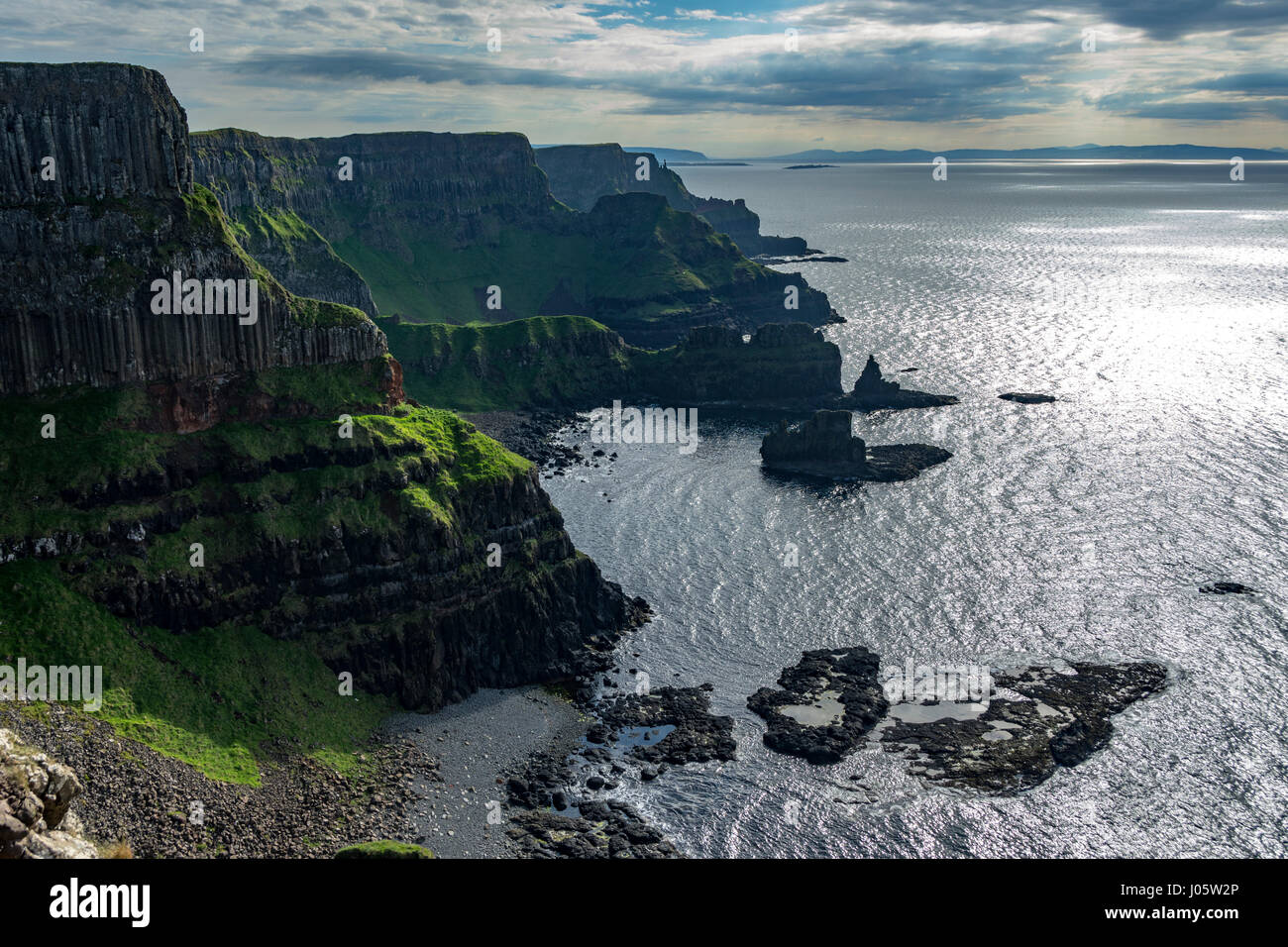 Cliff scenery looking west from Benbane Head, from the Causeway Coast ...