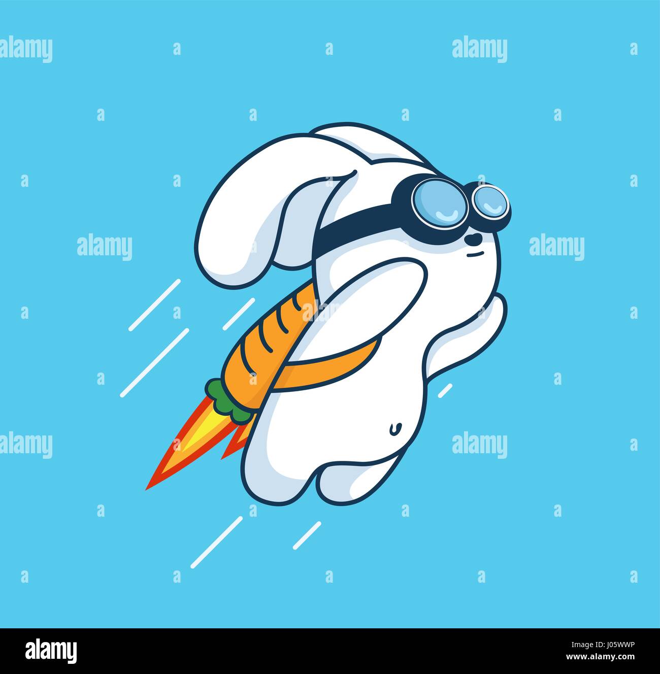 Flying Jetpack Rocket Rabbit Launching in Sky Isolated in Flat Vector ...