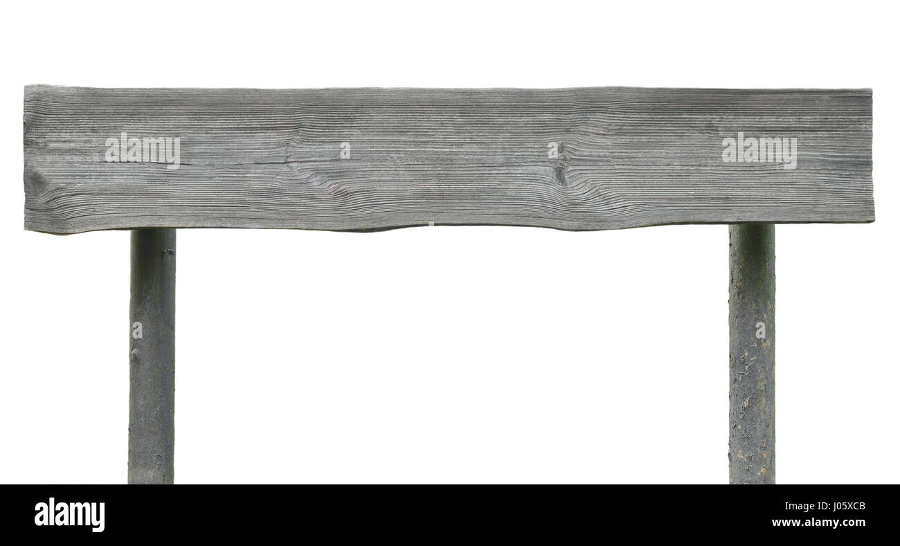 Signpost signboard wooden plank closeup, grey horizontal isolated copy ...