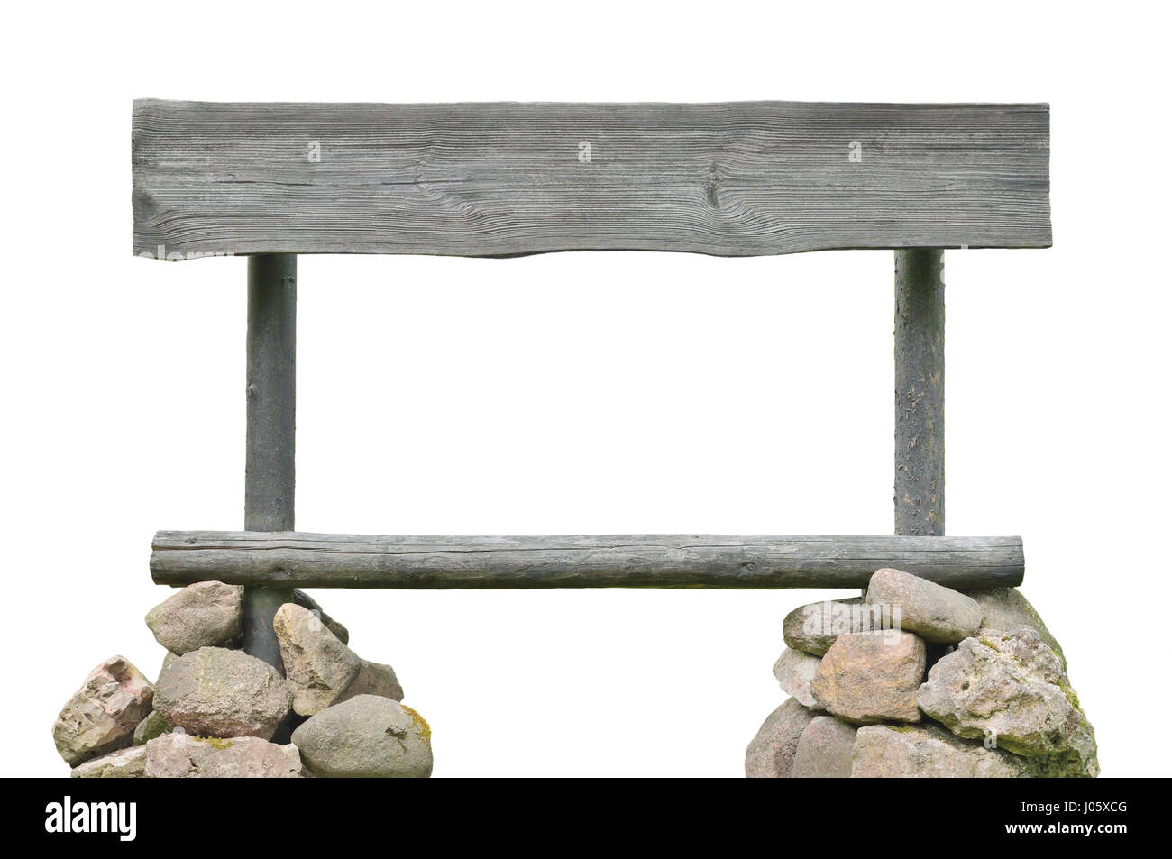 Signpost signboard wooden plank closeup, grey horizontal isolated copy ...