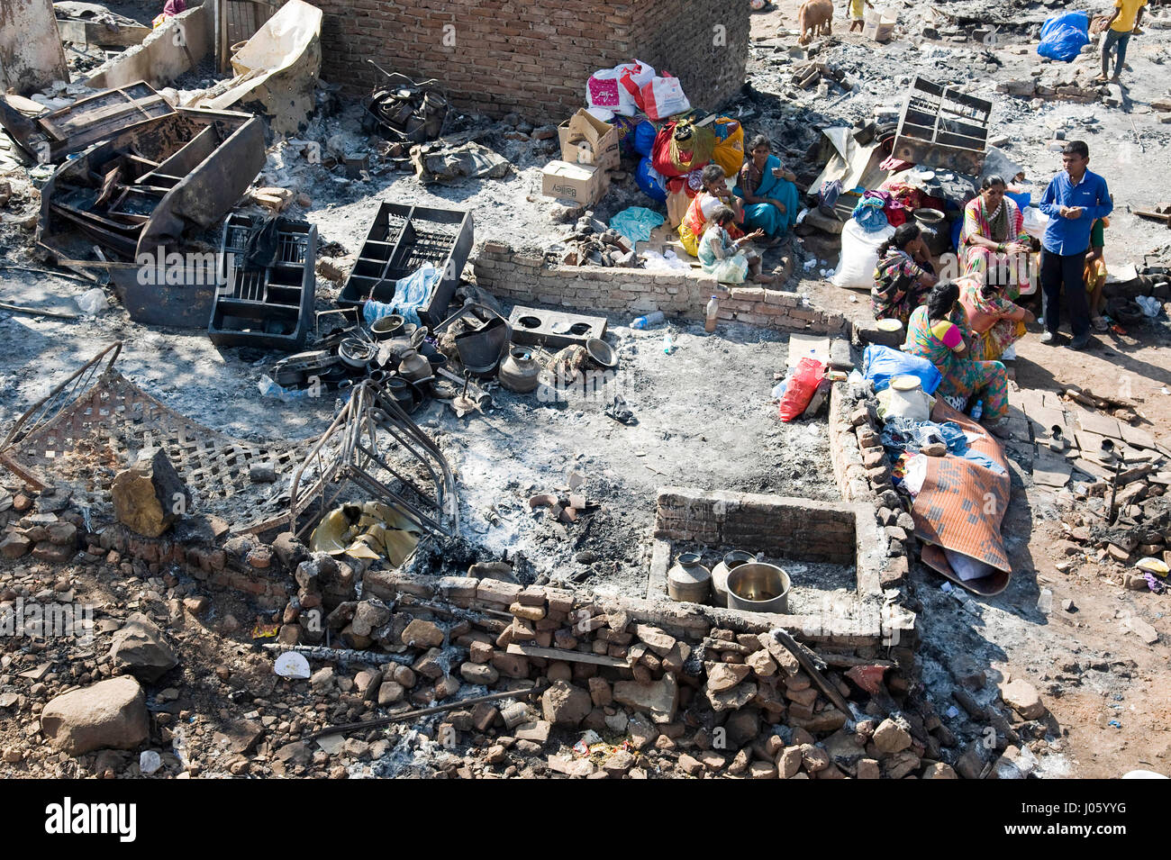 House destroyed in slum fire, damu nagar, kandivali, mumbai ...