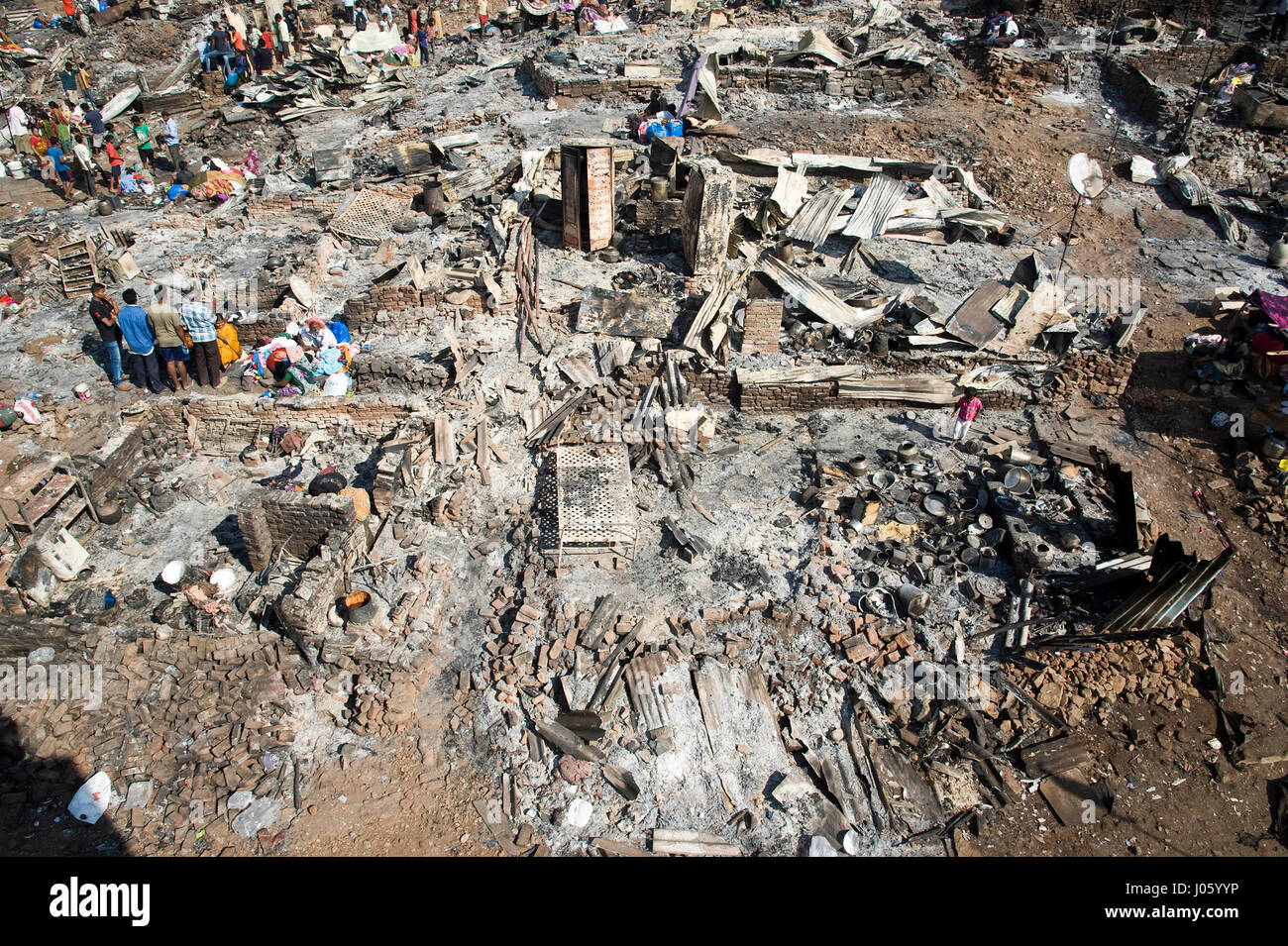 Slum destroyed in fire, damu nagar, kandivali, mumbai, maharashtra ...